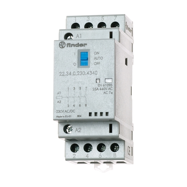 Finder 22 Series Modular Contactor 25A 12V AC DC Coil 4 Normally Open ...