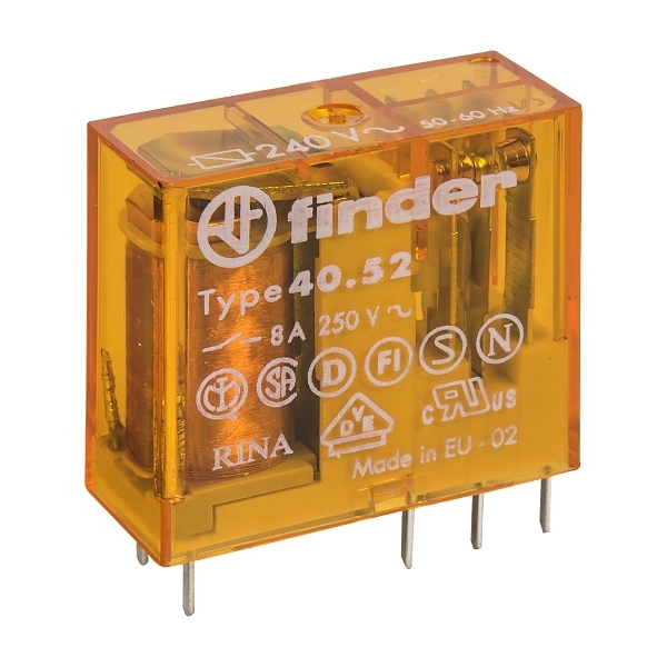 Finder 40 Series Miniature Printed Circuit Board Relay 8A 2 Changeover ...