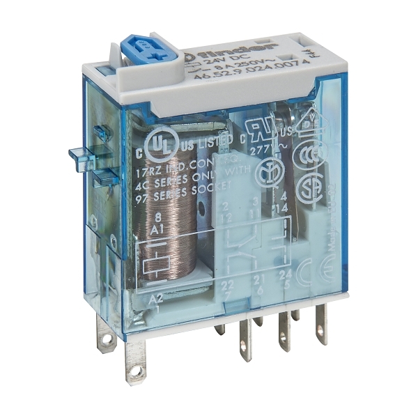 Finder 46 Series Miniature Relay 8A 2 CO. 24V DC Coil with PB plus LED ...