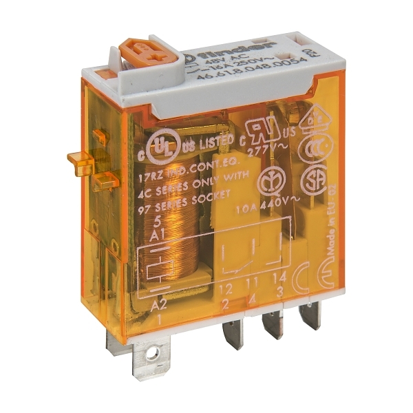 Finder 46 Series Miniature Relay 16A 1 CO 48V AC Coil with PB plus LED ...