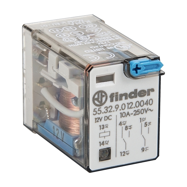 Finder 55 Series Miniature General Purpose Relay 10A 2CO 12V DC Coil ...