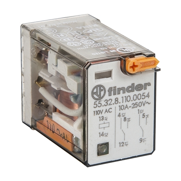 Finder 55 Series Miniature GP Relay 10A 2CO 110V AC Coil with PB plus ...