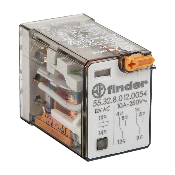 Finder 55 Series Miniature GP Relay 10A 2CO 12V AC Coil with PB plus ...