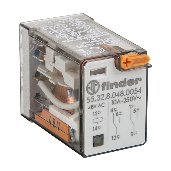 Finder 55 Series Miniature GP Relay 10A 2CO 48V AC Coil with PB plus ...