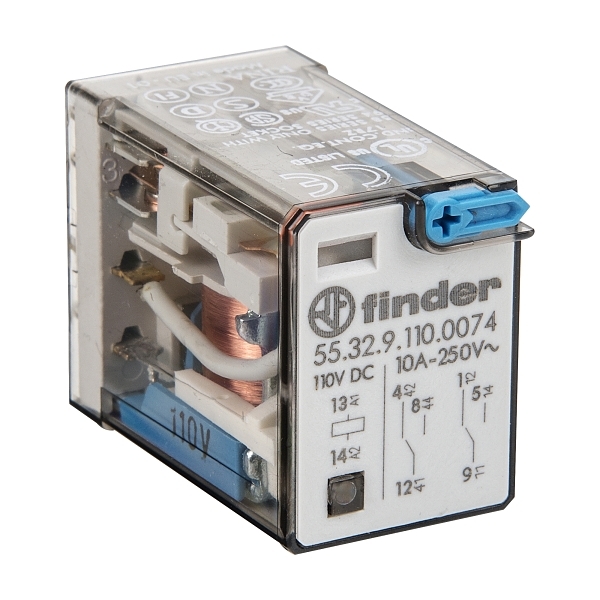 Finder 55 Series Miniature GP Relay 10A 2CO 110V DC Coil with PB plus ...