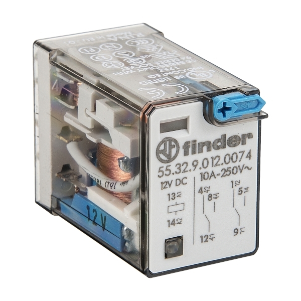 Finder 55 Series Miniature GP Relay 10A 2CO 12V DC Coil with PB plus ...