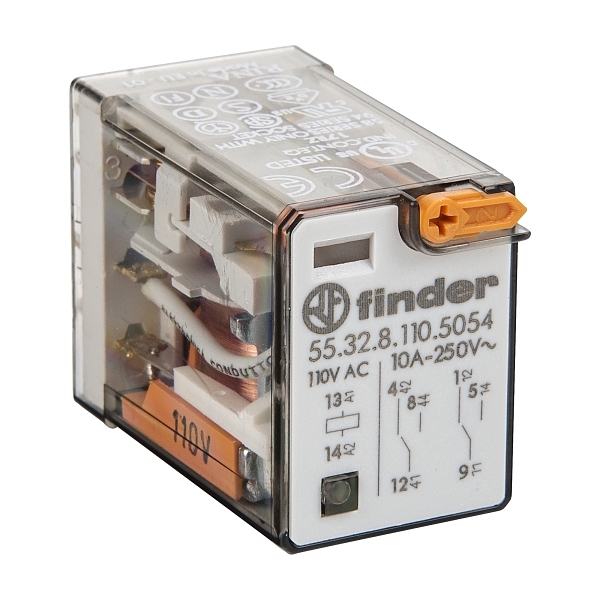 Finder 55 Series Miniature GP Relay 10A 2CO 240V AC Coil PB plus LED ...