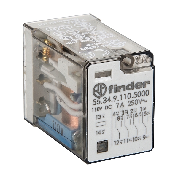 Finder 55 Series Miniature General Purpose Relay 7A 4CO 110V DC Coil ...