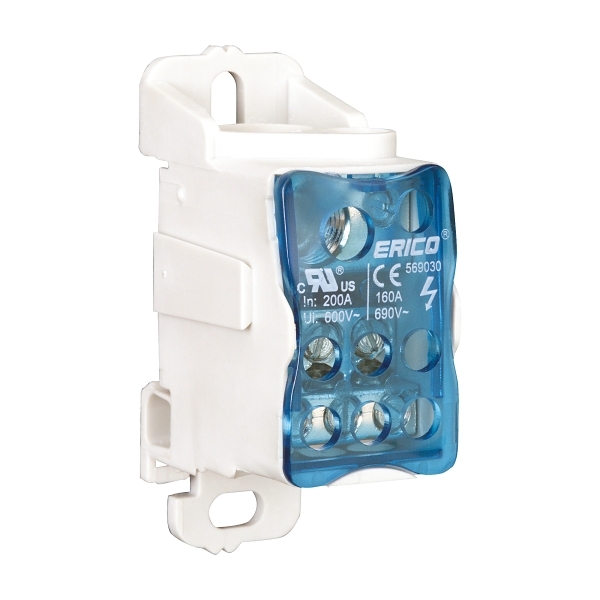 nVent ERIFLEX Distribution Blocks 160A Cu In 1 x 10 to 40mm Out 1 x 6 to 16mm and 6 x 2.5 to 16mm
