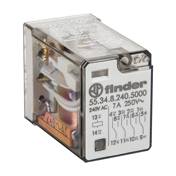 Finder 55 Series Miniature GP Relay 7A 4CO 230V AC Coil with PB plus ...