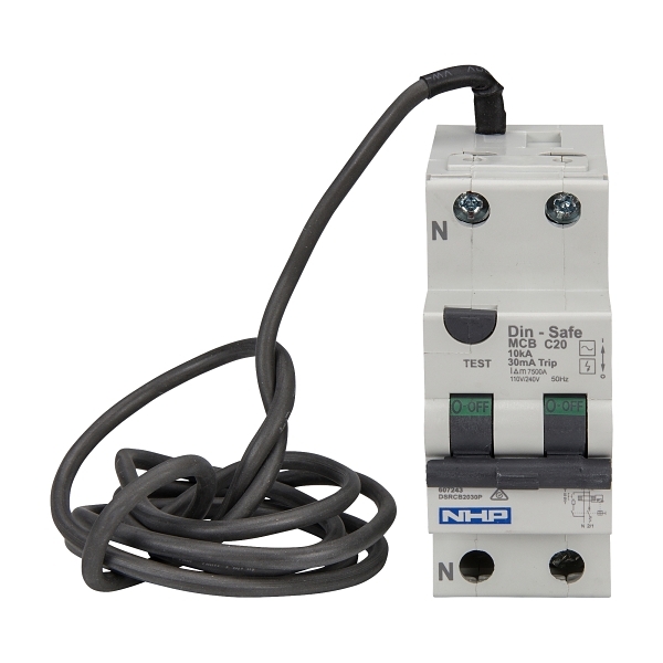 NHP DIN-T Residual Current Device Short Body w/ Overcurrent 10kA 6A ...