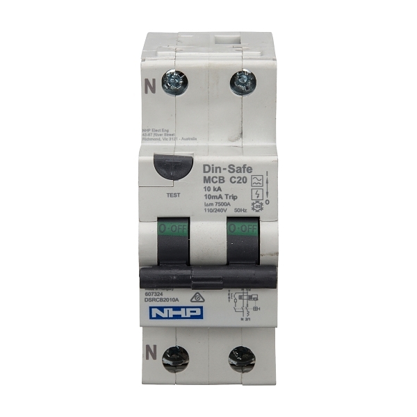 NHP DIN-T Residual Current Device Short Body w/ Overcurrent 10kA 10A ...
