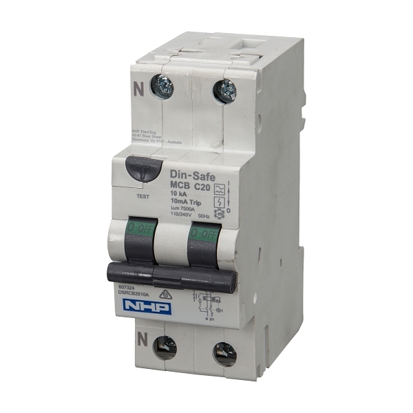 NHP DIN-T Residual Current Device Short Body w/ Overcurrent 10kA 16A ...