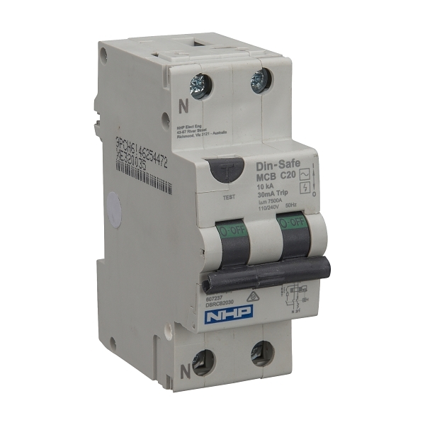 NHP DIN-T Residual Current Device Short Body w/ Overcurr 10kA 32A 1Pole ...