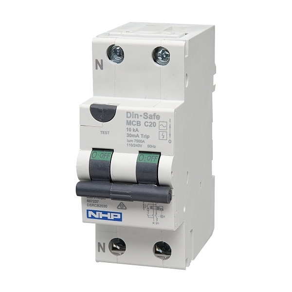 NHP DIN-T Residual Current Device Short Body w/ Overcurrent 10kA 32A ...