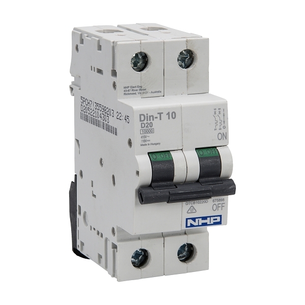 NHP DIN-T Miniature Circuit Breaker 10kA 2Pole 13A D Curve