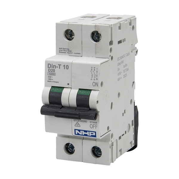 NHP DIN-T Miniature Circuit Breaker 10kA 2Pole 16A D Curve