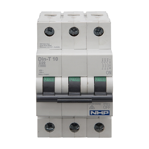 NHP DIN-T Miniature Circuit Breaker 10kA 3Pole 16A D Curve