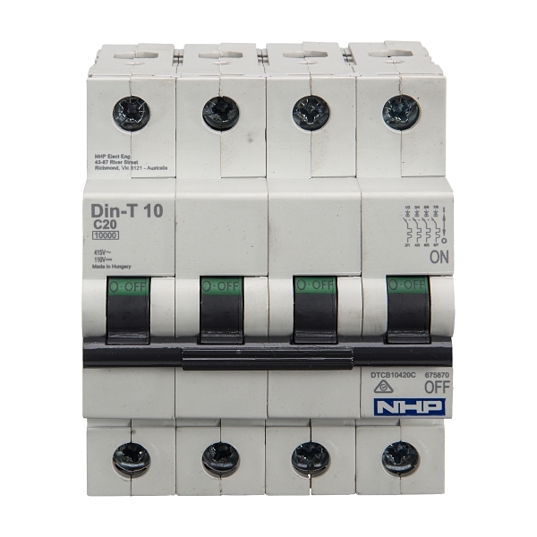 NHP DIN-T Miniature Circuit Breaker 10kA 4Pole 10A C Curve
