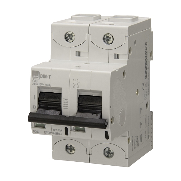 NHP DIN-T Miniature Circuit Breaker 10H 2Pole 80A D Curve