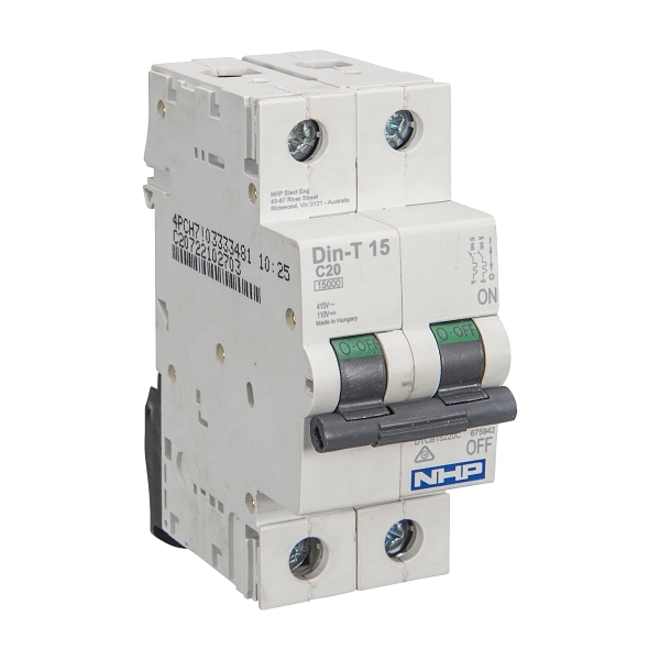 NHP DIN-T Miniature Circuit Breaker 50kA 2Pole 20A C Curve
