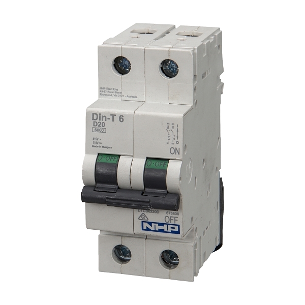 NHP DIN-T Miniature Circuit Breaker 6kA 2Pole 10A D Curve