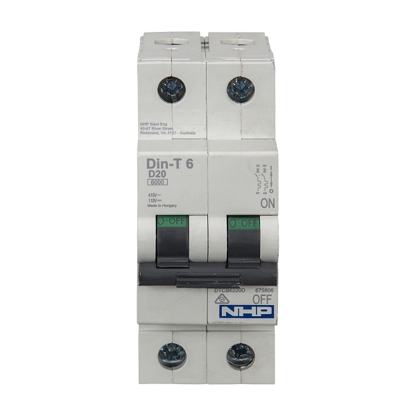 NHP DIN-T Miniature Circuit Breaker 6kA 2Pole 13A D Curve