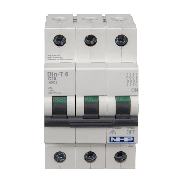 NHP DIN-T Miniature Circuit Breaker 6kA 3Pole 32A C Curve