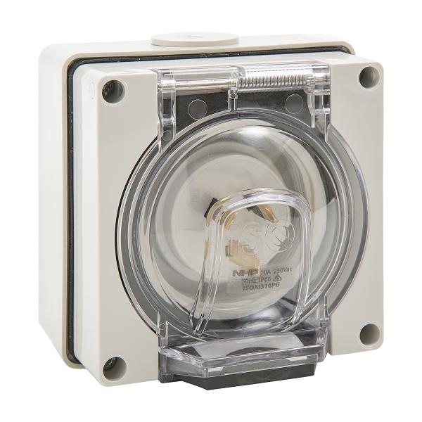 NHP ISO Appliance Inlet, 3 Flat Pins 10A 250V AC, w/ Base 38mm, Grey