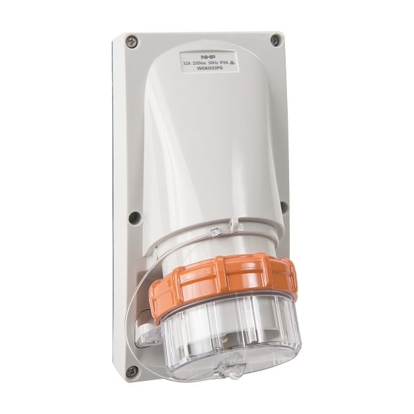 NHP ISO Appliance Inlet, 3 Round Pins 32A 250V AC, w/o Base, Grey
