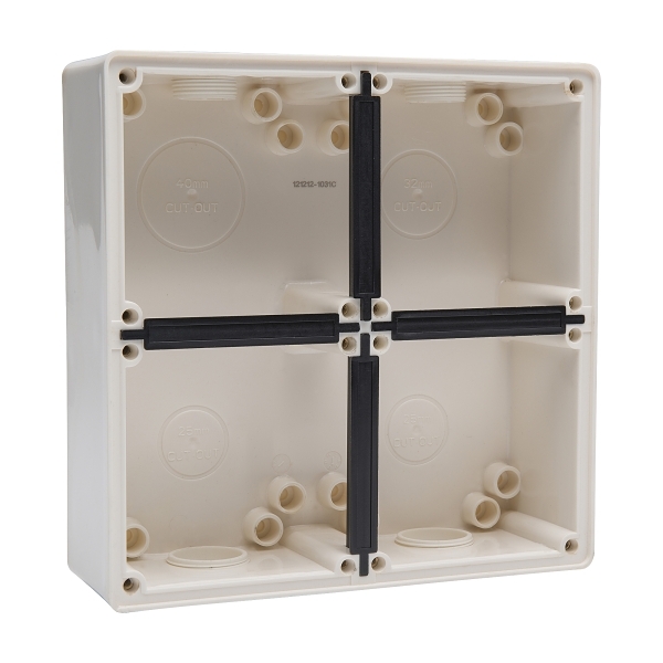 NHP ISO Back Box/Base, 4 Gang (2 x 2) - Large 63mm depth, Resistant White