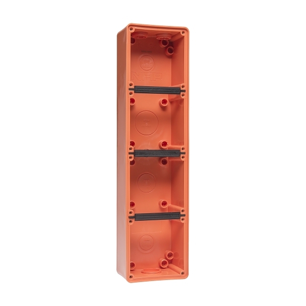 NHP ISO Back Box/Base, 4 Gang (1 x 4) - Inline 63mm depth, Resistant Orange
