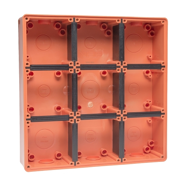 NHP ISO Back Box/Base, 9 Gang (3 x 3) - Large 63mm depth, Resistant Orange