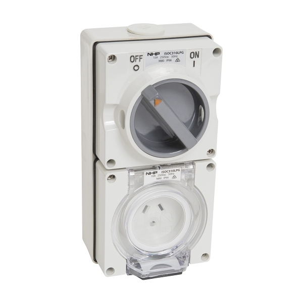 NHP ISO Switched Socket Outlet, 2 Flat Pins + 1 Round Earth 10A 250V AC ...