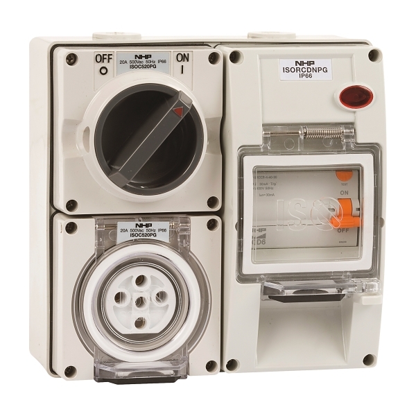 NHP ISO Switched Socket Outlet - RCD, 2 Flat Pins + 1 Round Earth 10A ...