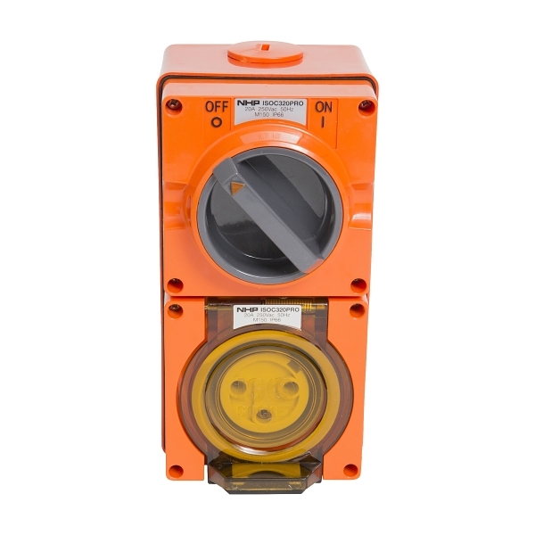 NHP ISO Switched Socket Outlet, 3 Round Pins 20A 250V AC, w/ Base, RO