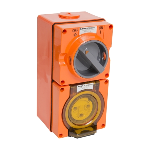 NHP ISO Switched Socket Outlet, 3 Round Pins 20A 250V AC, w/ Base, RO