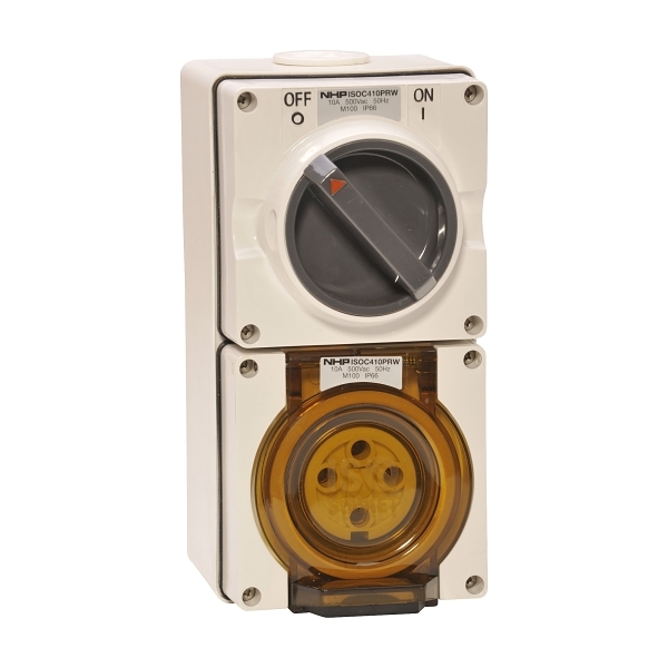 NHP ISO Switched Socket Outlet, 4 Round Pins 10A 500V AC, w/ Base, RW