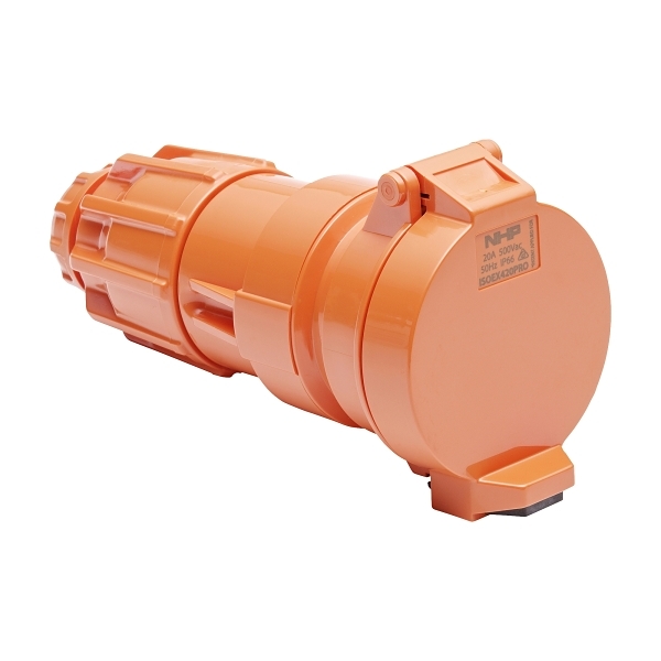 NHP ISO Extension Socket, 4 Round Pins 20A 500V AC, Resistant Orange
