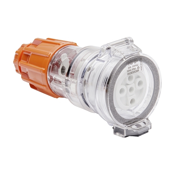 NHP ISO Extension Socket, 5 Round Pins 20A 500V AC, Electric Orange