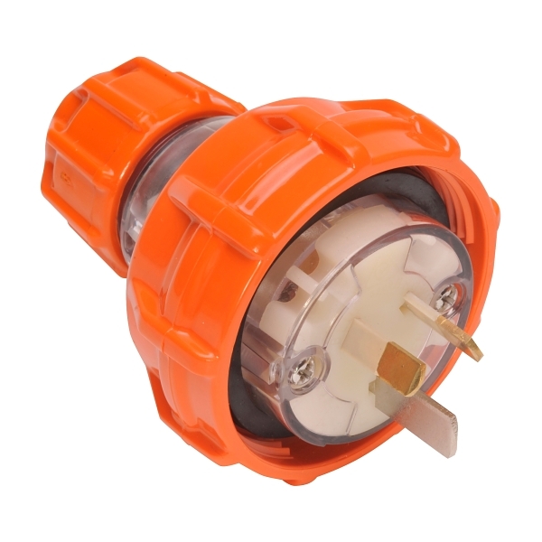 NHP ISO Plug - Straight, 3 Flat Pins, 15A 250V AC, Electric Orange