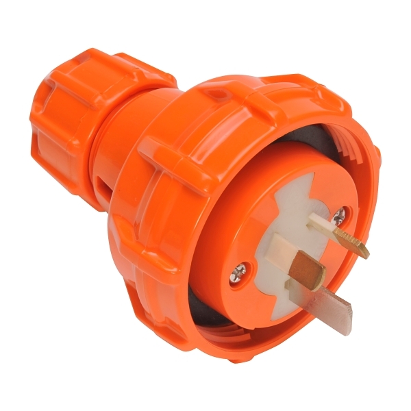 NHP ISO Plug - Straight, 3 Flat Pins, 15A 250V AC, Resistant Orange