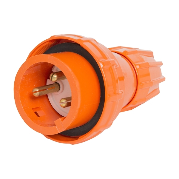NHP ISO Plug - Straight, 3 Round Pins, 20A 250V AC, Resistant Orange