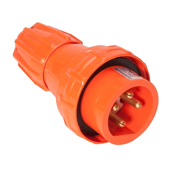 NHP ISO Plug - Straight, 4 Round Pins, 20A 500V AC, Resistant Orange