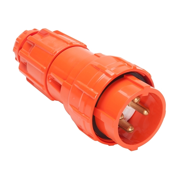 NHP ISO Plug - Straight, 4 Round Pins, 40A 500V AC, Resistant Orange