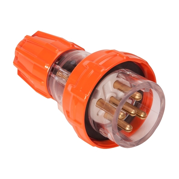 NHP ISO Plug - Straight, 5 Round Pins, 10A 500V AC, Electric Orange