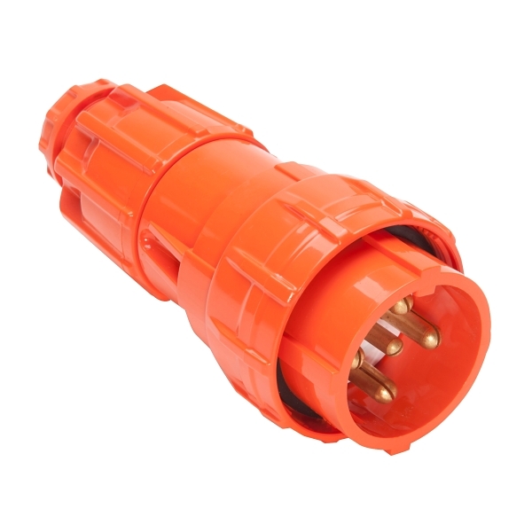NHP ISO Plug - Straight, 5 Round Pins, 32A 500V AC, Resistant Orange