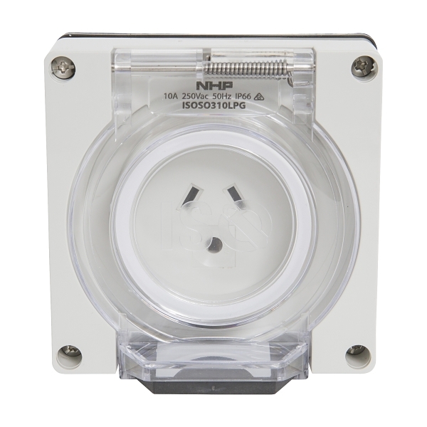 NHP ISO Socket Outlet, 2 Flat Pins + 1 Round Earth 10A 250V AC, w/o ...