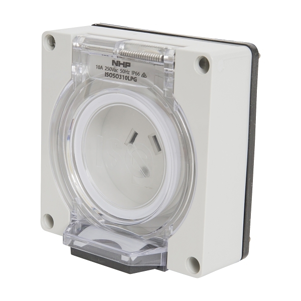 NHP ISO Socket Outlet, 2 Flat Pins + 1 Round Earth 10A 250V AC, w/o ...