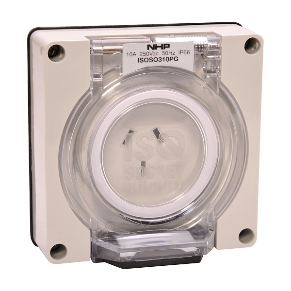 NHP ISO Socket Outlet, 3 Flat Pins 20A 250V AC, w/o Base, Grey